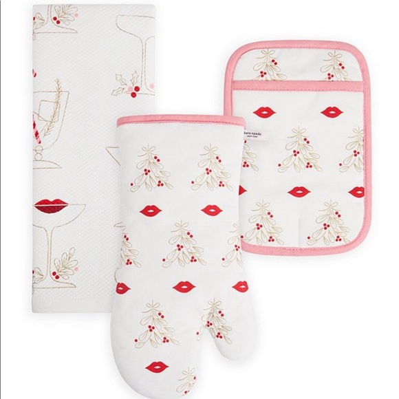 kate spade | Kitchen | Kate Spade Christmas Kiss 3 Piece Kitchen Set ...
